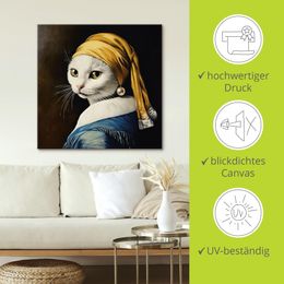 Wandbild Artland, B:70cm H:70cm, gelb, Leinwand, Wohnzimmer, Bilder, "Die Katze mit dem Perlenohrring", als Alubild, Leinwandbild, Poster,