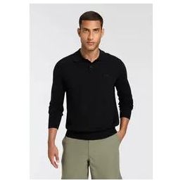 Polokragenpullover BOSS ORANGE "Asac", Herren, Gr. XL, schwarz (schwarz001), Strick, Obermaterial: 85% Baumwolle, 15% Kapok, unifarben, regular fit h&uuml;ftlang, V-Ausschnitt, B&uuml;ndchen, Pullover, mit Logo-Stickerei