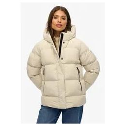 Steppjacke Superdry "HOODED 5 BAFFLE SPORTS PUFFER", Damen, Gr. XS, oat bran, Web, Obermaterial: 100% Polyester, unifarben, relaxed fit, Jacken Steppjacke