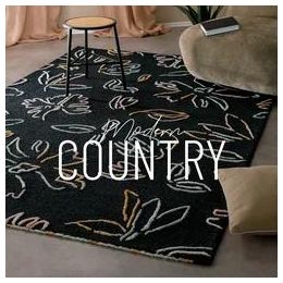 Teppich Wecon Home "Vee", anthrazit, B:140cm H:10mm L:200cm, Schurwolle, Teppiche, Teppich, Wollteppich, floral, hochwertig, pflegeleicht, modern, handgetuftet