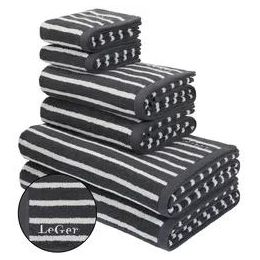 Handtuch Set "Tamsin, Duscht&uuml;cher, Handt&uuml;cher, G&auml;stet&uuml;cher, Premium 500 gr/m2", schwarz-wei&szlig; (dunkelgrau, wei&szlig;), 6 Stk., Frottier, Frottier, Obermaterial: 100% Baumwolle, LeGer Home by Lena Gercke, Handtuch-Sets, mit Logostikerei, 100% Baumwolle, gestreift, weich, 5 Jahre Garantie