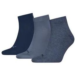 Kurzsocken Puma "Puma UNISEX QUARTER PLAIN 3P", Herren, Gr. 47-49, blau (denim blau), Baumwollmischung, elastisch, Socken, Atmungsaktiv, Rippenb&uuml;ndchen, weiche Baumwollmischung