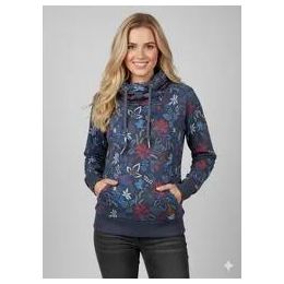 Kapuzensweatshirt Ragwear "GRIPY FLOWERS O", Damen, Gr. S, blau (navy), Sweatware, Obermaterial: 70% Baumwolle, 30% Polyester, bedruckt, figurumspielend h&uuml;ftbedeckend, asymmetrischer Ausschnitt, Rippb&uuml;ndchen, Sweatshirts, Hoodie mit floralem All Over-Druck
