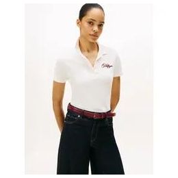 Poloshirt Tommy Hilfiger "SCRIPT SLIM SS POLO", Damen, Gr. S (36), ivory silk, Single Jersey, Obermaterial: 96% Baumwolle, 4% Elasthan, unifarben, slim fit, Shirts