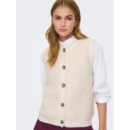 Jacqueline de Yong JDY Damen Strickweste "JDYEIRA LIFE S/L O-NECK BUTTON VEST KNT"birch, Gr. S, unifarben, Strick, Obermaterial: 90% Polyester, 5% Wolle, 3% Elasthan,