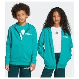Trainingsanzug Adidas SPORTSWEAR "J LIN FT TS 220", Jungen, Gr. 164, wei&szlig; (pure teal, wei&szlig;), Obermaterial: 52% Baumwolle, 48% Polyester, Sportanz&uuml;ge Trainingsanzug, zweiteilig, aus Baumwolle und Polyester, weiches French Terry