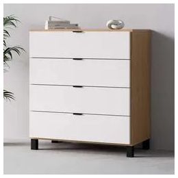 Kommode VOX "SIMPLE Sideboard mit 4 Schubladen, Ma&szlig;e B/T/H: 90/47/94,5 cm", wei&szlig; (eiche, wei&szlig;), B:90cm H:94,5cm T:47cm, Spanplatte, Sideboards, Kommode, Soft-Close Function, mit schwarzen Metallgriffe
