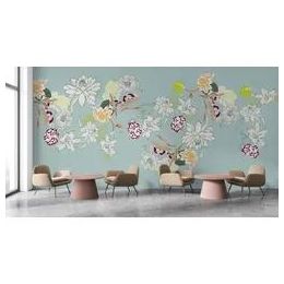 Livingwalls Vliestapete LIVING WALLS "Florale Mustertapete Fototapete Blumen modern", blau, B:2,5m H:0,02m L:5m, Vlies, Tapeten