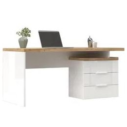 Schreibtisch Home Affaire "Easy, Computertisch &ndash; 38 mm Platte, perfekt f&uuml;rs B&uuml;ro & Homeoffice", wei&szlig; hochglanz lack, eiche cadiz dekor, wei&szlig; hochglanz lack, eiche cadiz dekor, B:160cm H:74cm T:68cm, Tische, Schreibtisch, Breite 160 cm, mit 3 Schubk&auml;sten, Selbsteinzug mit D&auml;mpfung