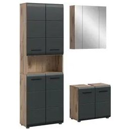 Badm&ouml;bel-Set Welltime "FLORENZ, TOPSELLER, 3-teilige Badkombination, hochwertige MDF-Front", nox oak nb, schwarz matt, B:135cm H:185cm T:30cm, Holzwerkstoff, MDF, Kastenm&ouml;bel-Sets, Badm&ouml;bel-Set, Bad-Kombination, Bad-M&ouml;bel, Badezimmer, Kombination, Kombi