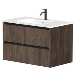 Waschtisch Welltime "City, Badm&ouml;bel, Badkommode, Badschrank, in verschiedenen Breiten", braun oak, B:81cm H:50cm T:46cm, FSC-zertifizierter Holzwerkstoff, Waschtische, Waschtisch, mit Soft-Close-Funktion, inklusive Waschbecken, FSC zertifiziert