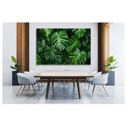 XXL-Wandbild queence "Akustikbild Monstera Bl&auml;tter Pflanze", farbe bild(er): gr&uuml;n, B:120cm H:80cm T:2,5cm, Polyester, Bilder, Einfache Akustikl&ouml;sung ohne Bauma&szlig;nahme, Schalld&auml;mmung, Paneele