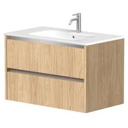 Waschtisch Welltime "City, Badm&ouml;bel, Badkommode, Badschrank, in verschiedenen Breiten", light oak, B:81cm H:50cm T:46cm, FSC-zertifizierter Holzwerkstoff, Waschtische, Waschtisch, mit Soft-Close-Funktion, inklusive Waschbecken, FSC zertifiziert