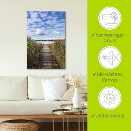 Wandbild Artland, B:40cm H:60cm, bunt, Leinwand, Wohnzimmer, Bilder, "Steg und Schilf am Krakower See", als Alubild, Leinwandbild, Poster,