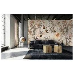 Livingwalls Vliestapete LIVING WALLS "Vogel-Tapete florales Muster Beige Braun", grau, B:2,5m H:0,02m L:5m, Vlies, Tapeten