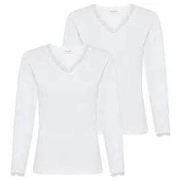 Langarmshirt YSABEL MORA "BASIC COLLECTION COTTON WITH LACE", Damen, Gr. XL, wei&szlig;, Single Jersey, Obermaterial: 95% Baumwolle, 5% Elasthan, figurbetont h&uuml;ftlang, Rundhals, Spitzenkante, Shirts Langarmshirt, das perfekte Basic-Longsleeve f&uuml;r jeden Tag