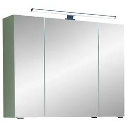 Badezimmerspiegelschrank SAPHIR "Quickset 500, 3 T&uuml;ren, 80cm breit, LED-Aufsatzleuchte", salbei nachbildung, B:80cm H:64cm T:20cm, Schr&auml;nke, inkl. Schalter und Steckdose