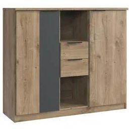 Highboard wimex "Texel in der Breite 122cm, inkl. zwei Schubladen", plankeneiche nachbildung, grafit, B:122cm H:105cm T:41cm, Holzwerkstoff, Sideboards, Highboard, Schubkastenschienen aus Metall