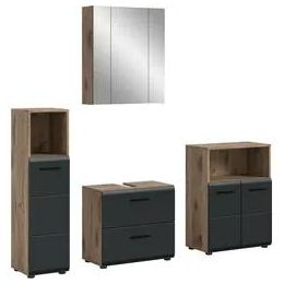 Badm&ouml;bel-Set Welltime "FLORENZ, TOPSELLER, 4-teilige Badkombination, hochwertige MDF-Front", nox oak nb, schwarz matt, B:180cm H:185cm T:30cm, Holzwerkstoff, MDF, Kastenm&ouml;bel-Sets, Badm&ouml;bel-Set, Bad-Kombination, Bad-M&ouml;bel, Badezimmer, Kombination, Kombi