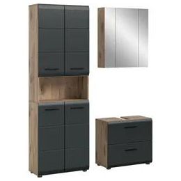 Badm&ouml;bel-Set Welltime "FLORENZ, TOPSELLER, 3-teilige Badkombination, hochwertige MDF-Front", nox oak nb, schwarz matt, B:135cm H:185cm T:30cm, Holzwerkstoff, MDF, Kastenm&ouml;bel-Sets, Badm&ouml;bel-Set, Bad-Kombination, Bad-M&ouml;bel, Badezimmer, Kombination, Kombi