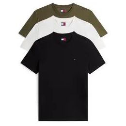 Tommy Hilfiger T-Shirt TOMMY JEANS "TJM EXTRA SLIM 3 PACK", Herren, Gr. 3XL, schwarz, dunkelgr&uuml;nery, ecru, Single Jersey, Obermaterial: 100% Baumwolle, slim fit normal, Rundhals, eingesetzt abgesteppte Kante, Shirts T-Shirt, Mit Rundhalsausschnitt
