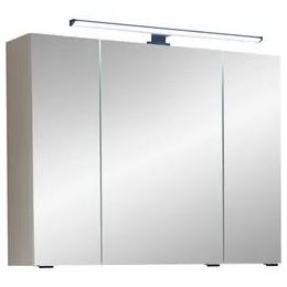 Badezimmerspiegelschrank SAPHIR "Quickset 500, 3 T&uuml;ren, 80cm breit, LED-Aufsatzleuchte", kaschmir, B:80cm H:64cm T:20cm, Schr&auml;nke, inkl. Schalter und Steckdose