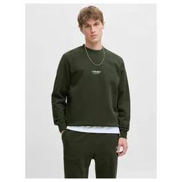 Jack & Jones Sweatshirt JACK & JONES "JJESOHO SWEAT CREW NECK NOOS", Herren, Gr. M, duffel bag, angeraute Sweatware, Obermaterial: 80% Baumwolle, 20% Polyester, bedruckt, relaxed fit h&uuml;ftlang, Rundhals, Rippb&uuml;ndchen, Sweatshirts Sweatshirt, Baumwollmischung, relaxed fit