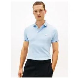 Poloshirt Tommy Hilfiger "TOMMY TIPPED SLIM POLO", Herren, Gr. L, well water, Obermaterial: 96% Baumwolle, 4% Elasthan, schmal, Rippb&uuml;ndchen, Shirts