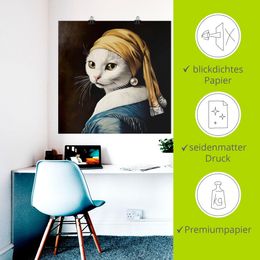 Wandbild Artland, B:70cm H:70cm, gelb, Papier, Wohnzimmer, Bilder, "Die Katze mit dem Perlenohrring", als Alubild, Leinwandbild, Poster,
