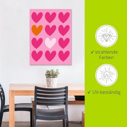 Wandbild Artland, B:90cm H:120cm, bunt, Alu Dibond, Wohnzimmer, Bilder, "Herzen auf pink", als Alubild, Leinwandbild, Poster, Wandaufkleber in