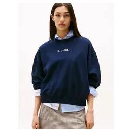 Sweatshirt Tommy Hilfiger "CLASSIC SCRIPT TERRY SWEATSHIRT", Damen, Gr. L (40), blau (schwarz night navy), Sweatware, Obermaterial: 100% Baumwolle, unifarben, Rundhals, Rippb&uuml;ndchen, Sweatshirts Sweatshirt
