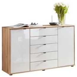 Kombikommode Wiemann "Cardiff Sideboard, W&auml;scheschrank, teilmassiv Bianco-Eiche, Schubladen", braun, Bianco-Eiche,Front Glas wei&szlig;, Eiche, Sideboards, Kombikommode, verschiedenen Ausf&uuml;hrungen, inklusive Einlegeb&ouml;den