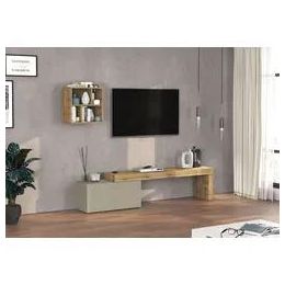 TV-Wand OTTO HOME "Chronos TV-Set, Wohnwand &ndash; Elemente frei platzierbar, Made in Italy", taube, eiche wotan, B:220cm H:190cm T:40cm, Kastenm&ouml;bel-Sets, Lowboard Breite 220 cm, H&auml;ngeregal Breite 50 cm, Made in Italy