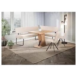 Eckbankgruppe OTTO HOME "Gabi Essecke, Sitzgruppe, Eckbankgruppe, K&uuml;chenbankgruppe", helles beige, hellbeige, schwarz, B:214cm H:87cm T:164cm, MDF, Massivholz, Metall, Polyester, Spanplatte, Sitzm&ouml;bel-Sets, Eckbankgruppe, Gestell aus matt-schwarzem Flachmetall, stabil, 2-Stoff-Design