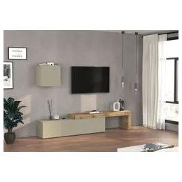 TV-Wand OTTO HOME "Chronos TV-Set, Wohnwand &ndash; Elemente frei platzierbar, Made in Italy", taube, eiche wotan, B:270cm H:190cm T:40cm, Kastenm&ouml;bel-Sets, Lowboard Breite 270 cm, H&auml;ngeschrank Breite 50 cm, Made in Italy
