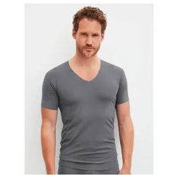 V-Shirt Calida "Clean Line", Damen, Gr. M (50), charcoal, Interlock, Obermaterial: 92% Modal (TENCELTM), 8% Elasthan, Basic h&uuml;ftbedeckend, V-Ausschnitt, Shirts, V-Neck, elastisch, Interlock-Qualit&auml;t, Kurzarm, schnelltrocknend