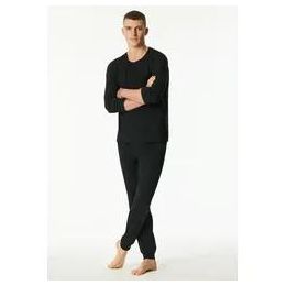 Schlafanzug Schiesser "Modern Nightwear", Herren, Gr. 50, schwarz, Single Jersey, Obermaterial: 100% Baumwolle, bequem lang, Rundhals, Homewear-Sets Schlafanzug, seitliche Taschen, Brusttasche, Langarm, Baumwolle, Single Jersey