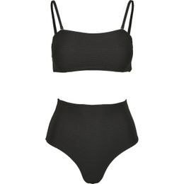 Urban Classics Damen Triangel-Bikini "Urban Classics Damen Ladies High Waist Bandeau Bikini"schwarz, Gr. XS, 88% Polyester, 12% Elasthan, Bikini-Sets