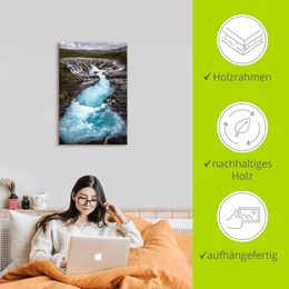 Wandbild Artland, B:80cm H:120cm, blau, Leinwand, Wohnzimmer, Bilder, "Wasserfall Bruarfoss auf Island", als Alubild, Leinwandbild, Poster,