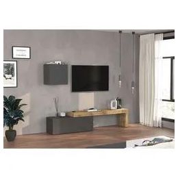 TV-Wand OTTO HOME "Chronos TV-Set, Wohnwand &ndash; Elemente frei platzierbar, Made in Italy", anthrazit, eiche wotan, B:240cm H:190cm T:40cm, Kastenm&ouml;bel-Sets, Lowboard Breite 240 cm, H&auml;ngeschrank Breite 50 cm, Made in Italy