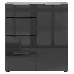 Kommode MANJANA M&Ouml;BEL "mit Chrom oder Schwarz matten Metallgriffen & Glasfront, Soft-Close", anthrazit matt, glas anthrazit, metall chrom, B:90cm H:98,7cm T:40cm, Glas, Holzwerkstoff, Metall, Sicherheitsglas ESG, Sideboards, Kommode, melaminbeschichteter Korpus, mit Vollauszug, Made in Germany