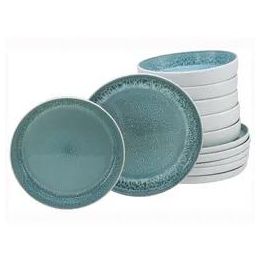Tafelservice OTTO HOME "Teller Set, modernes Geschirr-Set, Service Novalee", wei&szlig;, eisblau, 12 Stk., Steinzeug, Geschirr-Sets, Tafelservice, hohe Haltbarkeit, sp&uuml;lmaschinen- & mikrowellengeeignet, Reaktivglasur
