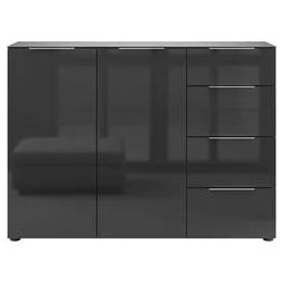 Kommode MANJANA M&Ouml;BEL "mit Chrom oder Schwarz matten Metallgriffen & Glasfront, Soft-Close", anthrazit matt, glas anthrazit, metall chrom, B:135cm H:98,7cm T:40cm, Glas, Holzwerkstoff, Metall, Sicherheitsglas ESG, Sideboards, Kommode, melaminbeschichteter Korpus, mit Vollauszug, Made in Germany