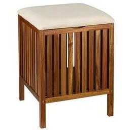 Hocker Wenko "Fondi", braun, B:39cm H:52cm T:39cm, Obermaterial: 100% Baumwolle, Hocker, Hocker, gepolstert, aus Akazienholz, ideal zur W&auml;scheaufbewahrung