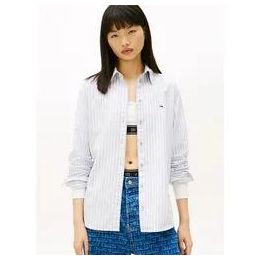 Tommy Hilfiger Hemdbluse TOMMY JEANS "TJW REG OXFORD SHIRT", Damen, Gr. XXS (32), periwinkle dusk, stripe, Web, Obermaterial: 100% Baumwolle, gestreift, regular fit h&uuml;ftlang, &Auml;rmel mit &Auml;rmelschlitz 1-Knopf-Manschette, Blusen Hemdbluse, mit Logostickerei, abgerundeter Saum