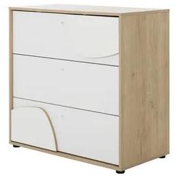 Kommode GAMI "KOMMODE BASILE 3 SCHUBLADEN", uni wei&szlig;, kastanie natur nachbildung, B:91cm H:87cm T:45cm, Spanplatte, Sideboards, Kommode, 3 gro&szlig;e Schubladen