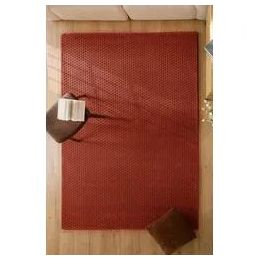 Teppich Wecon Home "Castello THREE", kamin rot, B:200cm H:7mm L:300cm, Schurwolle, Teppiche, Teppich, Schurwolle, Kurzflor mit Hoch-Tief-Effekt, Wohnzimmer, Punktmuster