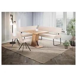 Eckbankgruppe OTTO HOME "Gabi Essecke, Sitzgruppe, Eckbankgruppe, K&uuml;chenbankgruppe", helles beige, hellbeige, schwarz, B:214cm H:87cm T:164cm, MDF, Massivholz, Metall, Polyester, Spanplatte, Sitzm&ouml;bel-Sets, Eckbankgruppe, Gestell aus matt-schwarzem Flachmetall, stabil, 2-Stoff-Design