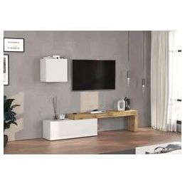 TV-Wand OTTO HOME "Chronos TV-Set, Wohnwand &ndash; Elemente frei platzierbar, Made in Italy", wei&szlig; hochglanz, eiche wotan, B:240cm H:190cm T:40cm, Kastenm&ouml;bel-Sets, Lowboard Breite 240 cm, H&auml;ngeschrank Breite 50 cm, Made in Italy
