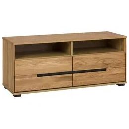 Lowboard Home Affaire, braun, B:122,5cm H:52,5cm T:40,5cm, Holz teilmassiv, Sideboards, Lowboard, Schuldaen mit Soft-Close-System, Schwarze Metallelemente